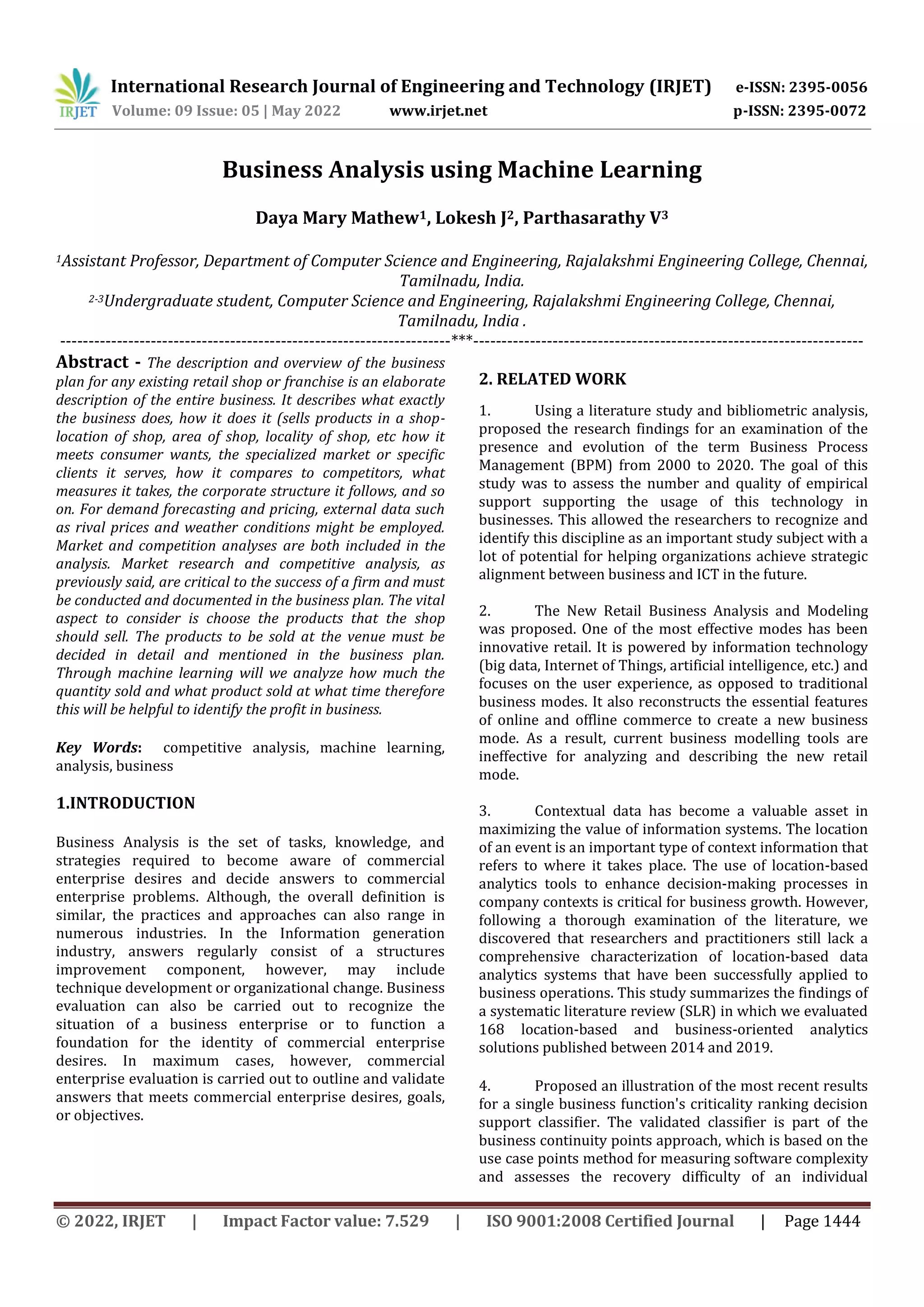 Business Analysis using Machine Learning | PDF