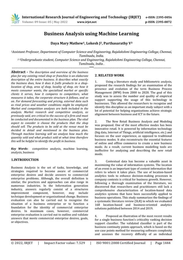 Business Analysis using Machine Learning | PDF