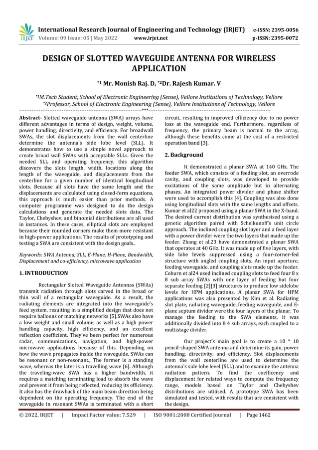 DESIGN OF SLOTTED WAVEGUIDE ANTENNA FOR WIRELESS APPLICATION | PDF