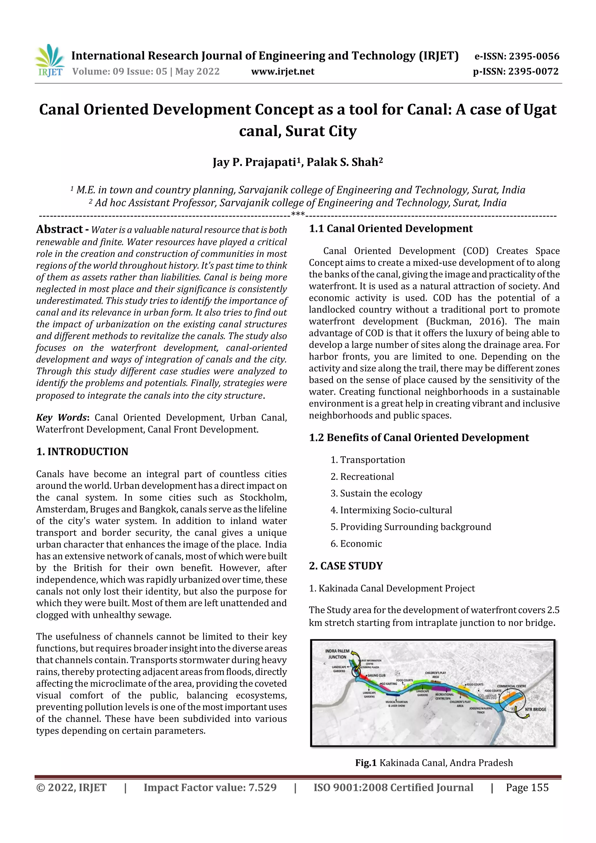 Canal Oriented Development Concept as a tool for Canal: A case of Ugat ...