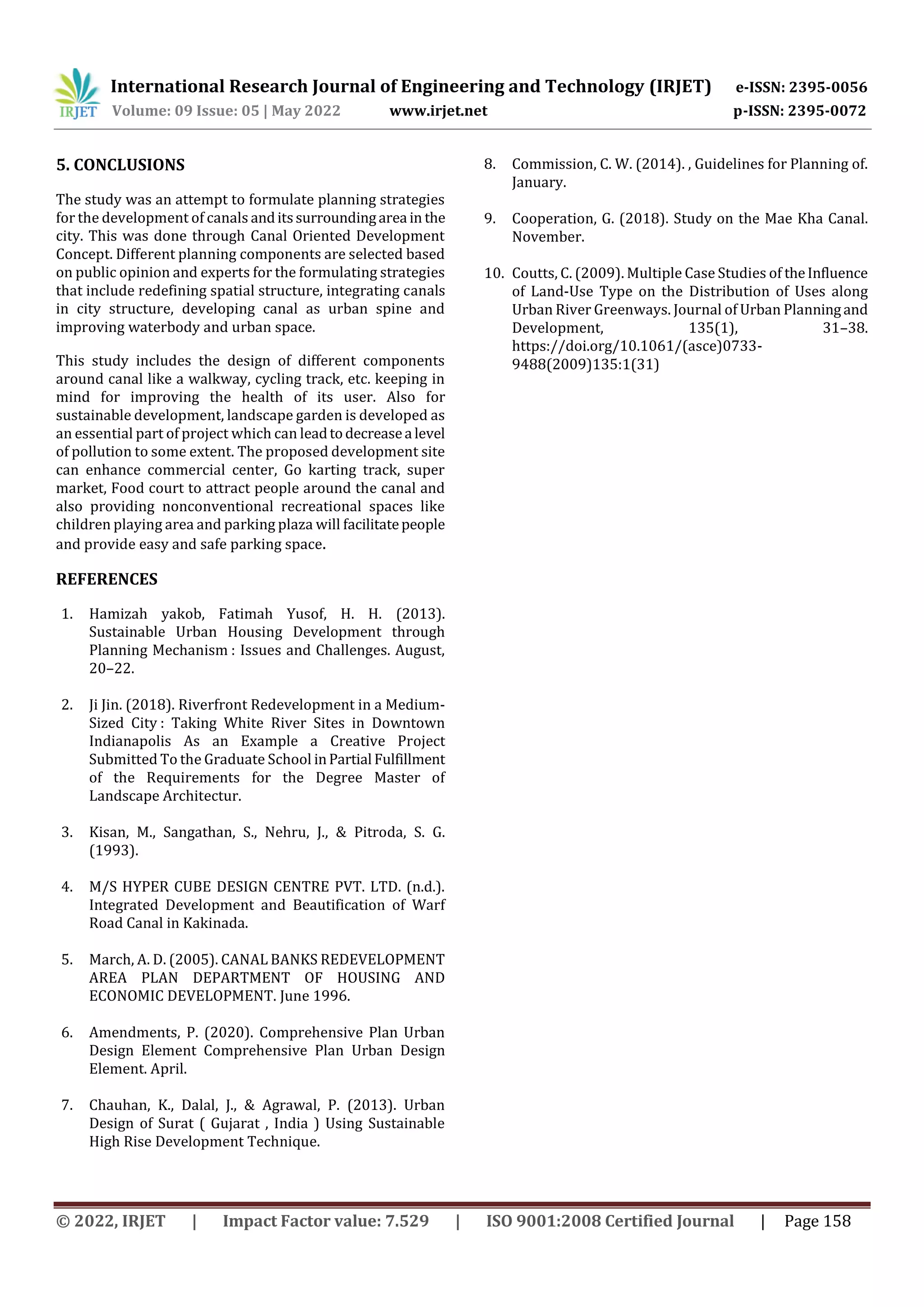 Canal Oriented Development Concept as a tool for Canal: A case of Ugat ...