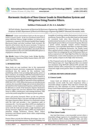 Harmonic Analysis of Non-Linear Loads in Distribution System and Mitigation Using Passive ...