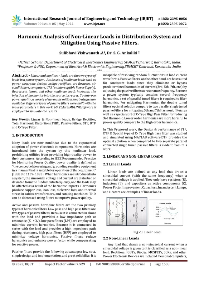 Harmonic Analysis of Non-Linear Loads in Distribution System and Mitigation Using Passive ...