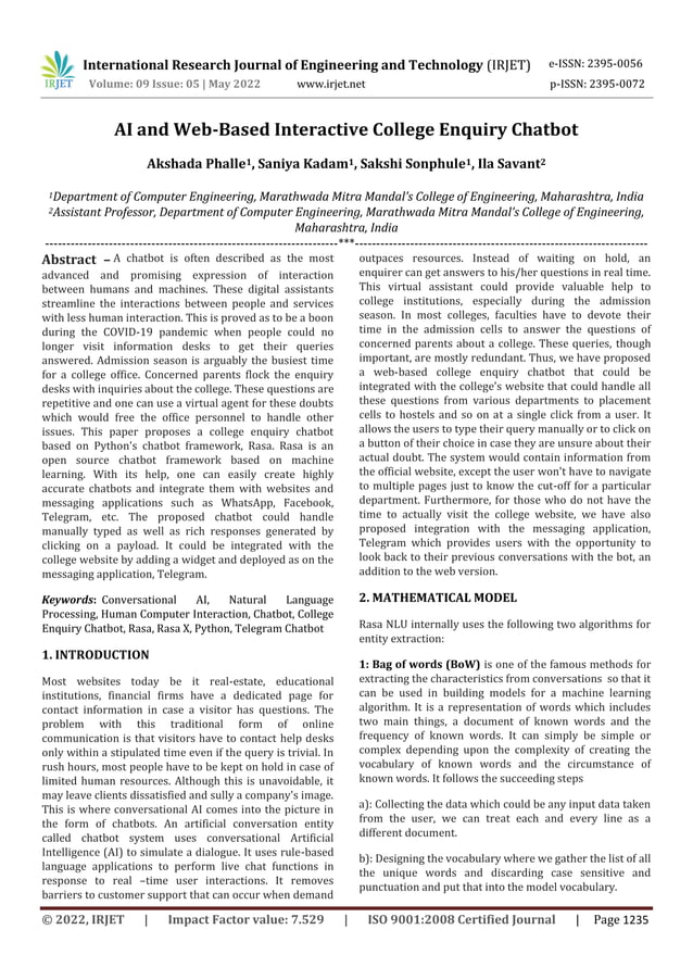 AI and Web-Based Interactive College Enquiry Chatbot | PDF | Computer ...