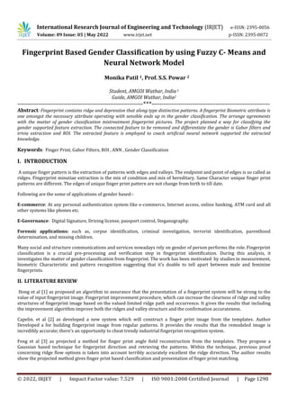 Fingerprint Based Gender Classification by using Fuzzy C- Means and Neural Network Model | PDF