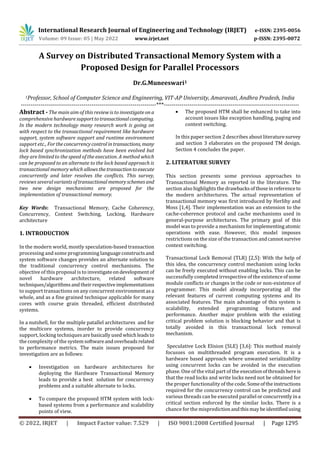 A Survey on Distributed Transactional Memory System with a Proposed Design for Parallel ...