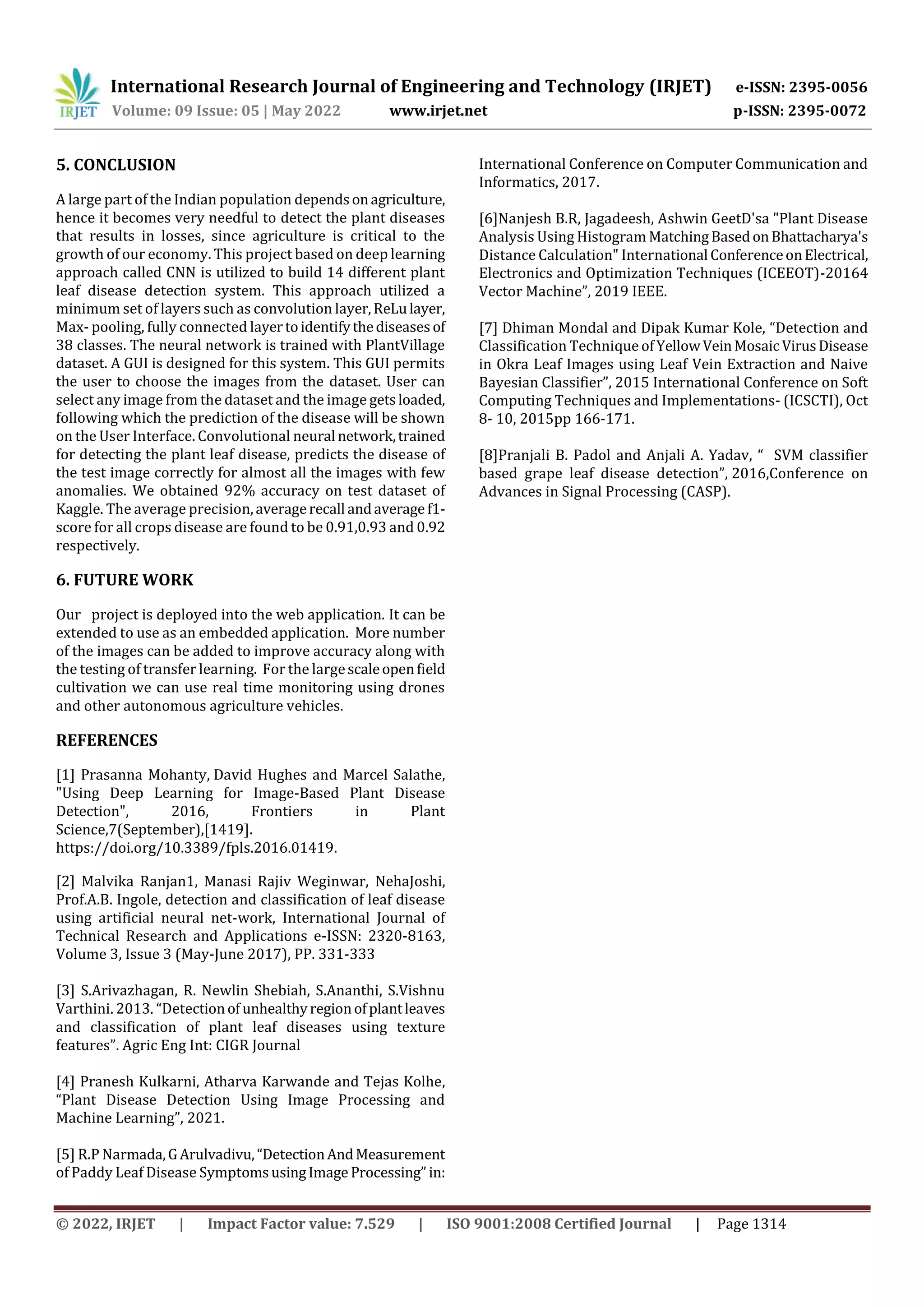 Plant Disease Detection using Convolution Neural Network (CNN) | PDF