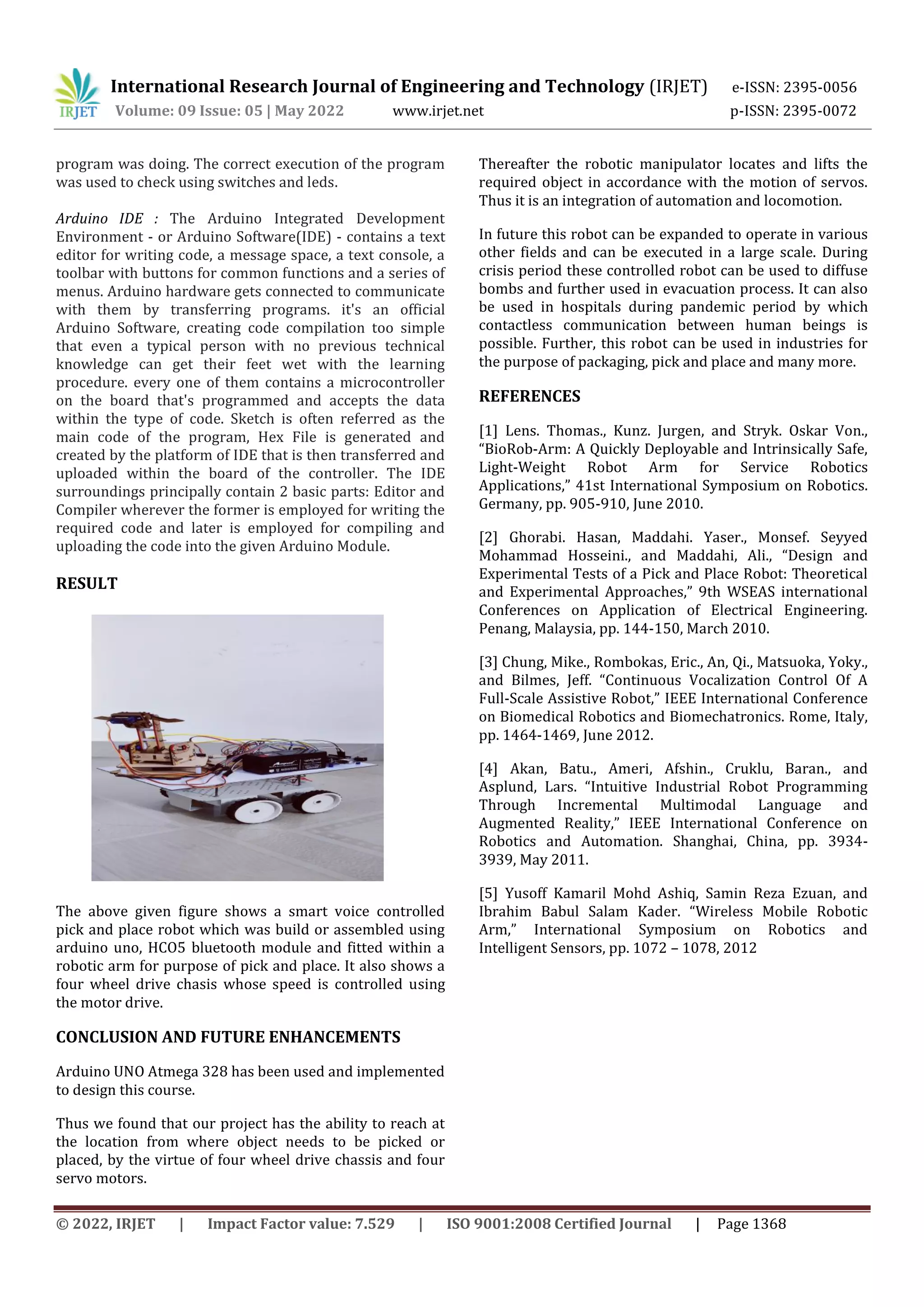 A SMART VOICE CONTROLLED PICK AND PLACE ROBOT | PDF