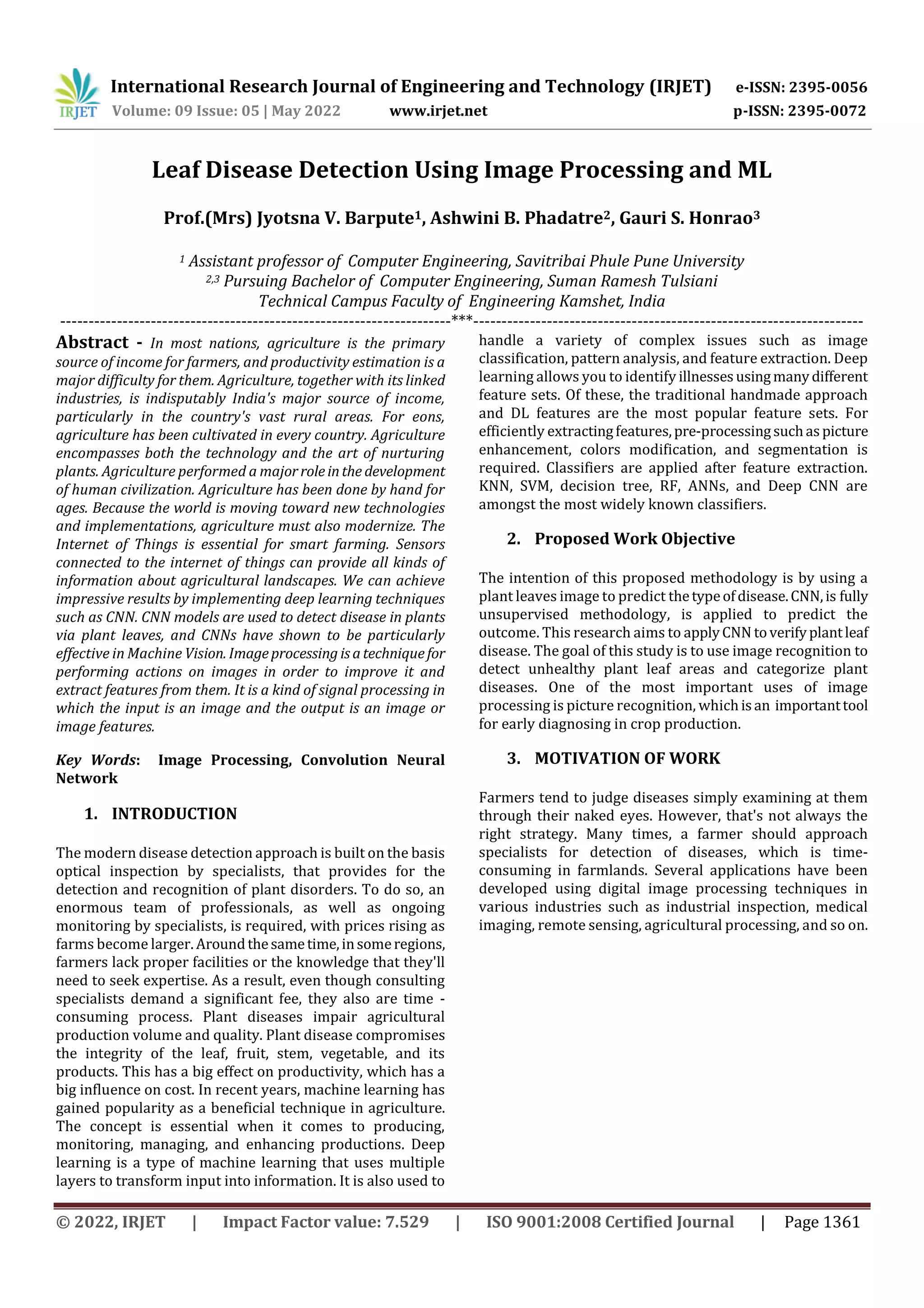 Leaf Disease Detection Using Image Processing and ML | PDF