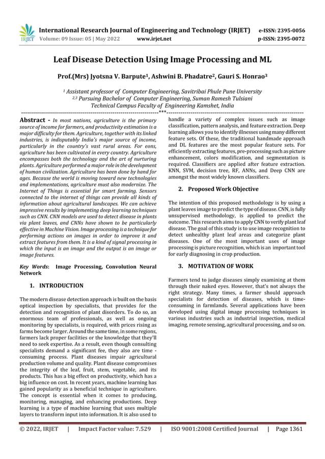 Leaf Disease Detection Using Image Processing and ML | PDF