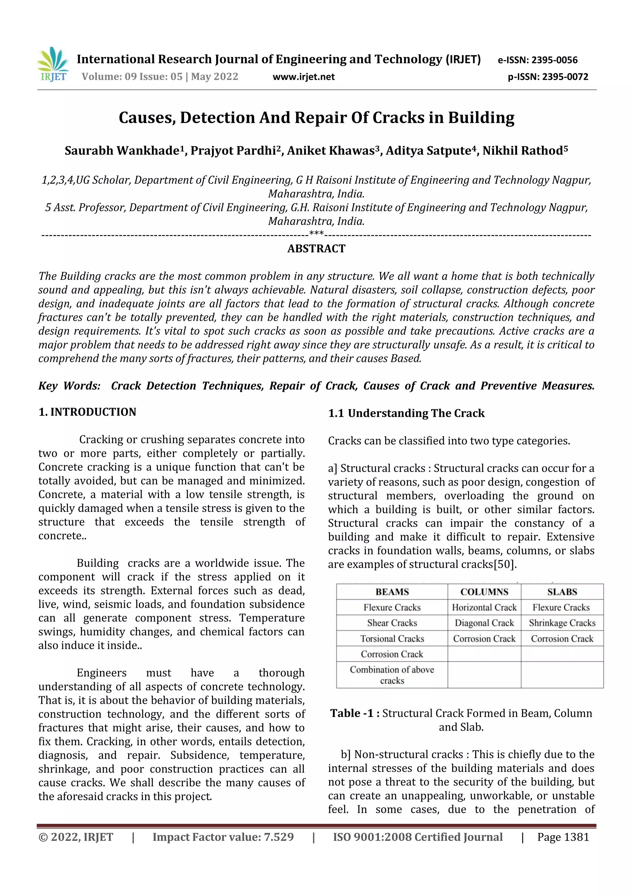 Causes, Detection And Repair Of Cracks in Building | PDF