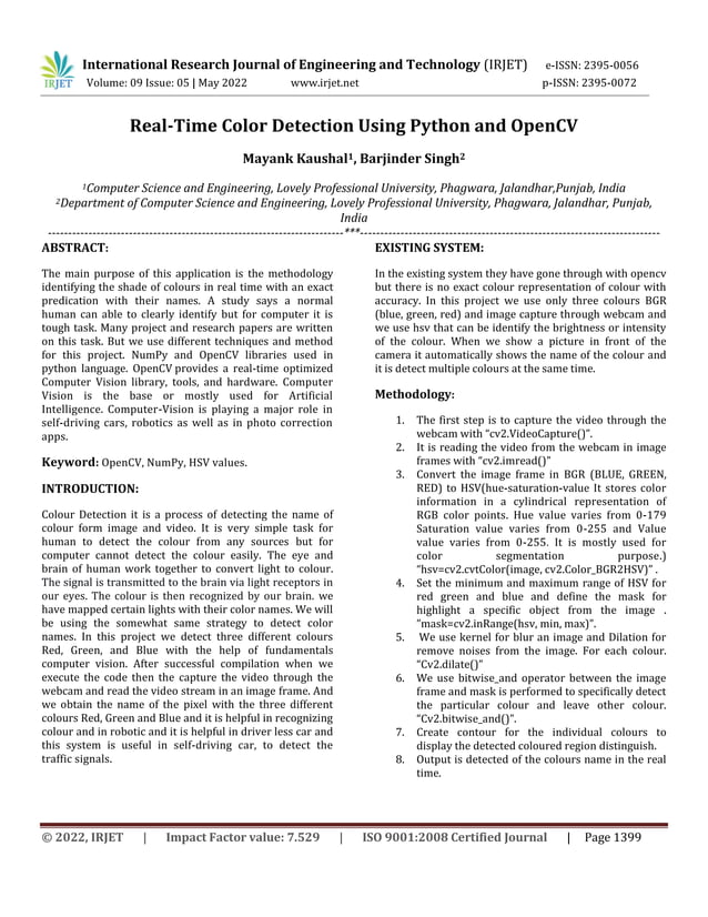 Real Time Color Detection Using Python And Opencv Pdf
