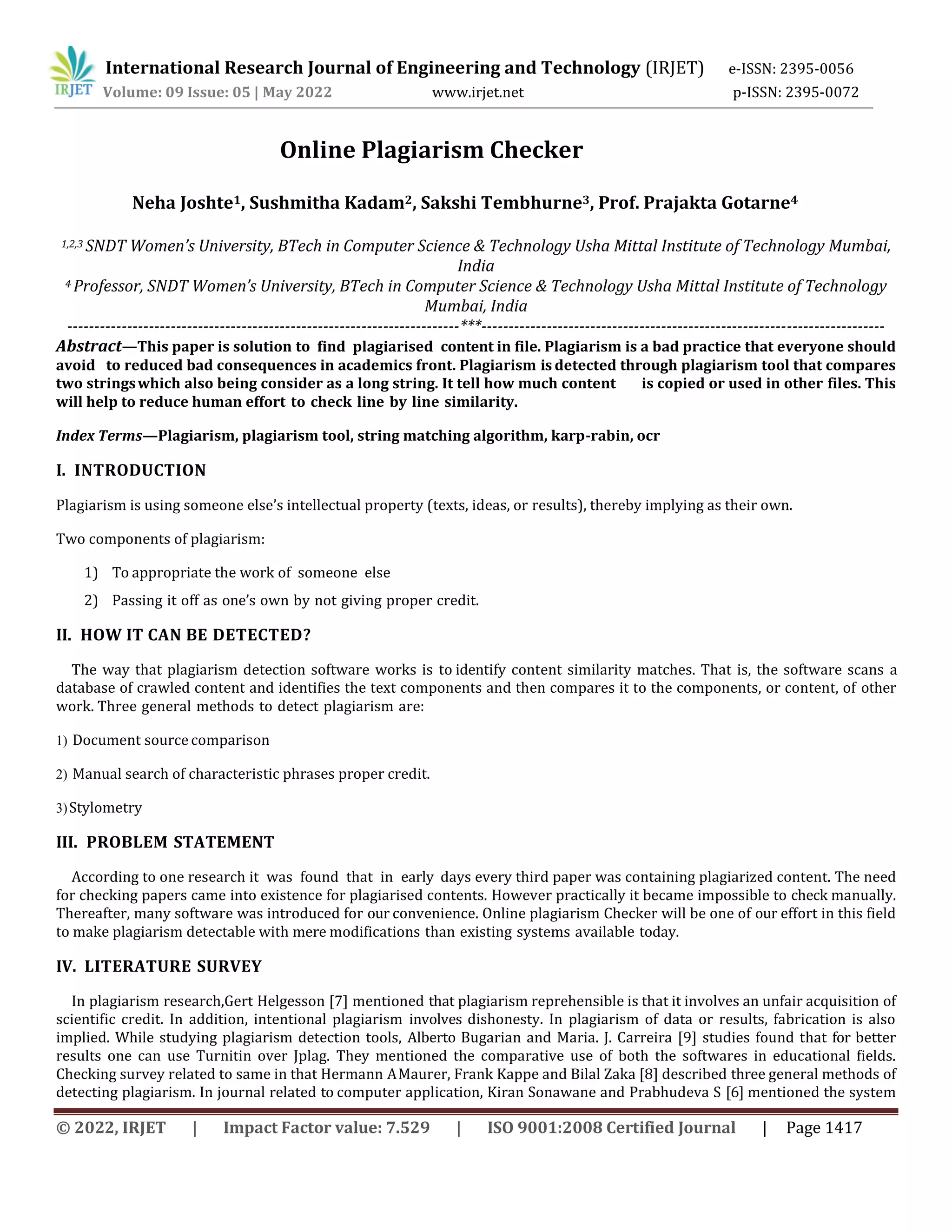 Online Plagiarism Checker | PDF