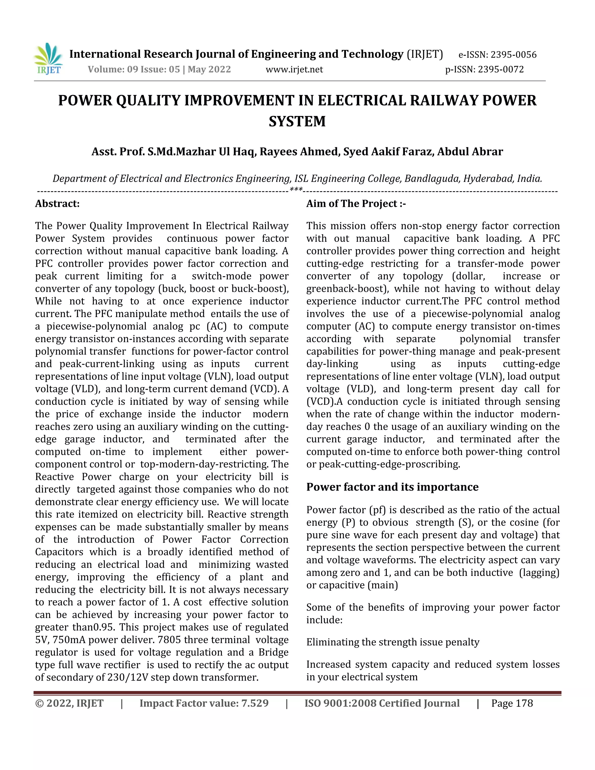POWER QUALITY IMPROVEMENT IN ELECTRICAL RAILWAY POWER SYSTEM | PDF