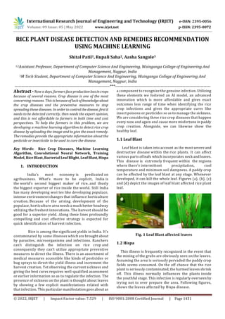 RICE PLANT DISEASE DETECTION AND REMEDIES RECOMMENDATION USING MACHINE ...