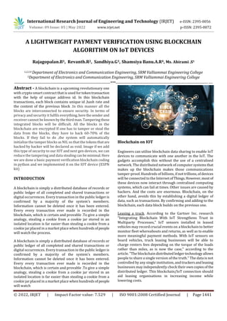 A LIGHTWEIGHT PAYMENT VERIFICATION USING BLOCKCHAIN ALGORITHM ON IoT DEVICES | PDF