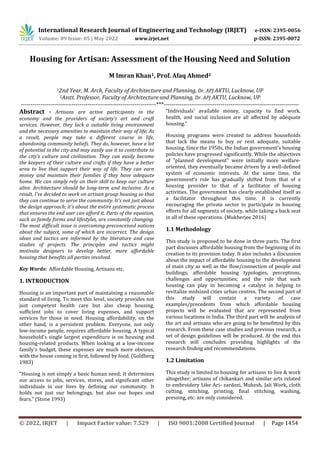 Housing for Artisan: Assessment of the Housing Need and Solution | PDF