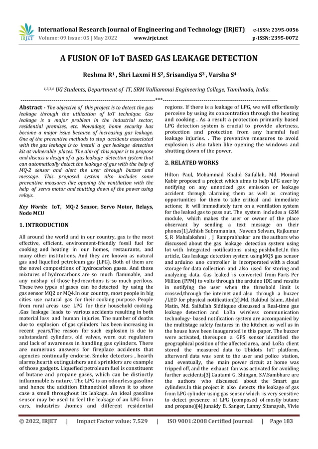 A FUSION OF IoT BASED GAS LEAKAGE DETECTION | PDF | Home Utilities | Personal Finance