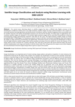 Satellite Image Classification and Analysis using Machine Learning with ISRO LISS IV | PDF
