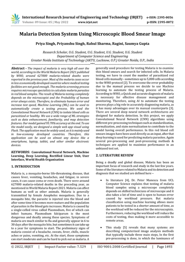 Malaria Detection System Using Microscopic Blood Smear Image | PDF