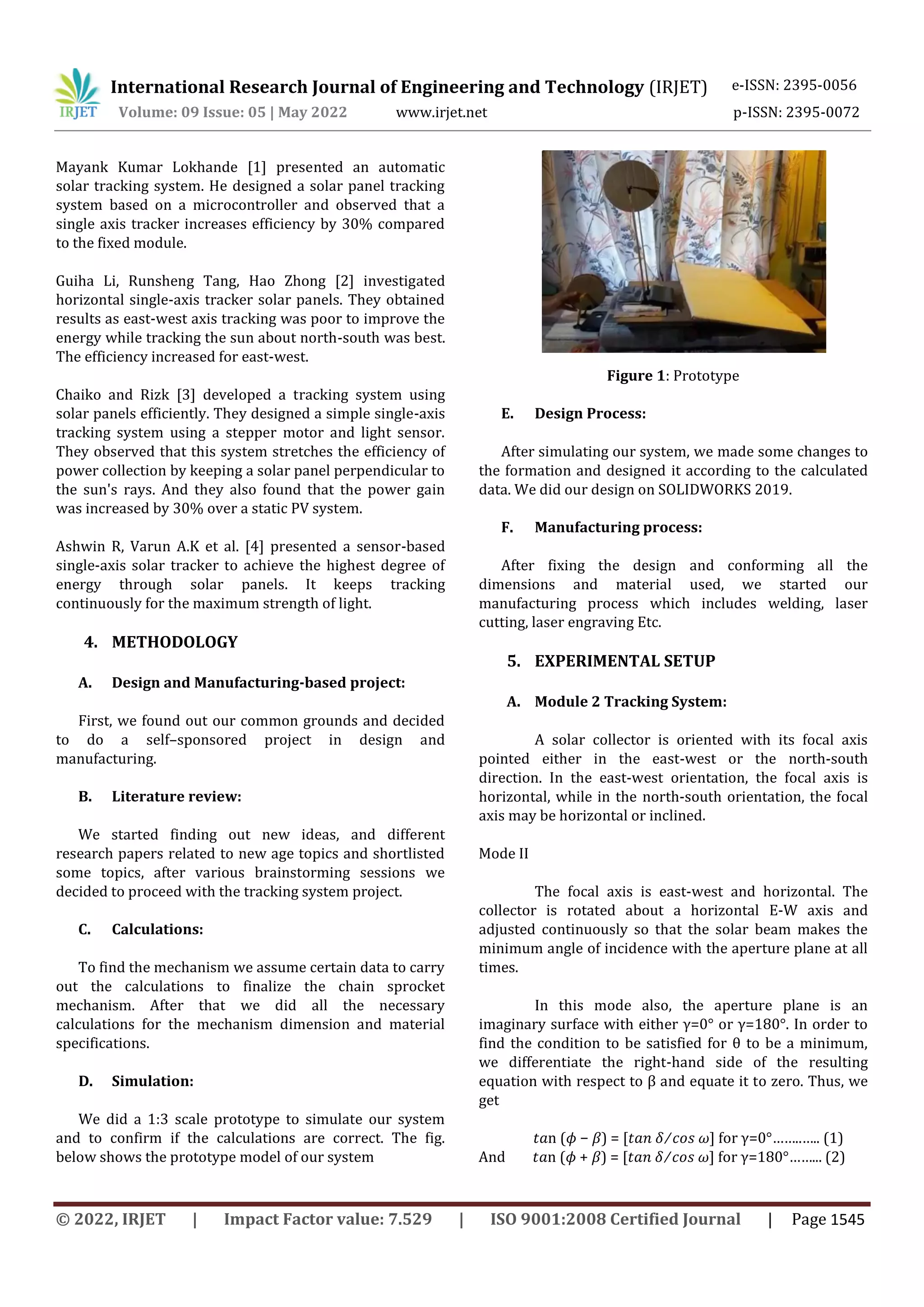 Design and Fabrication of Periodic Tracking System for Solar Collectors ...