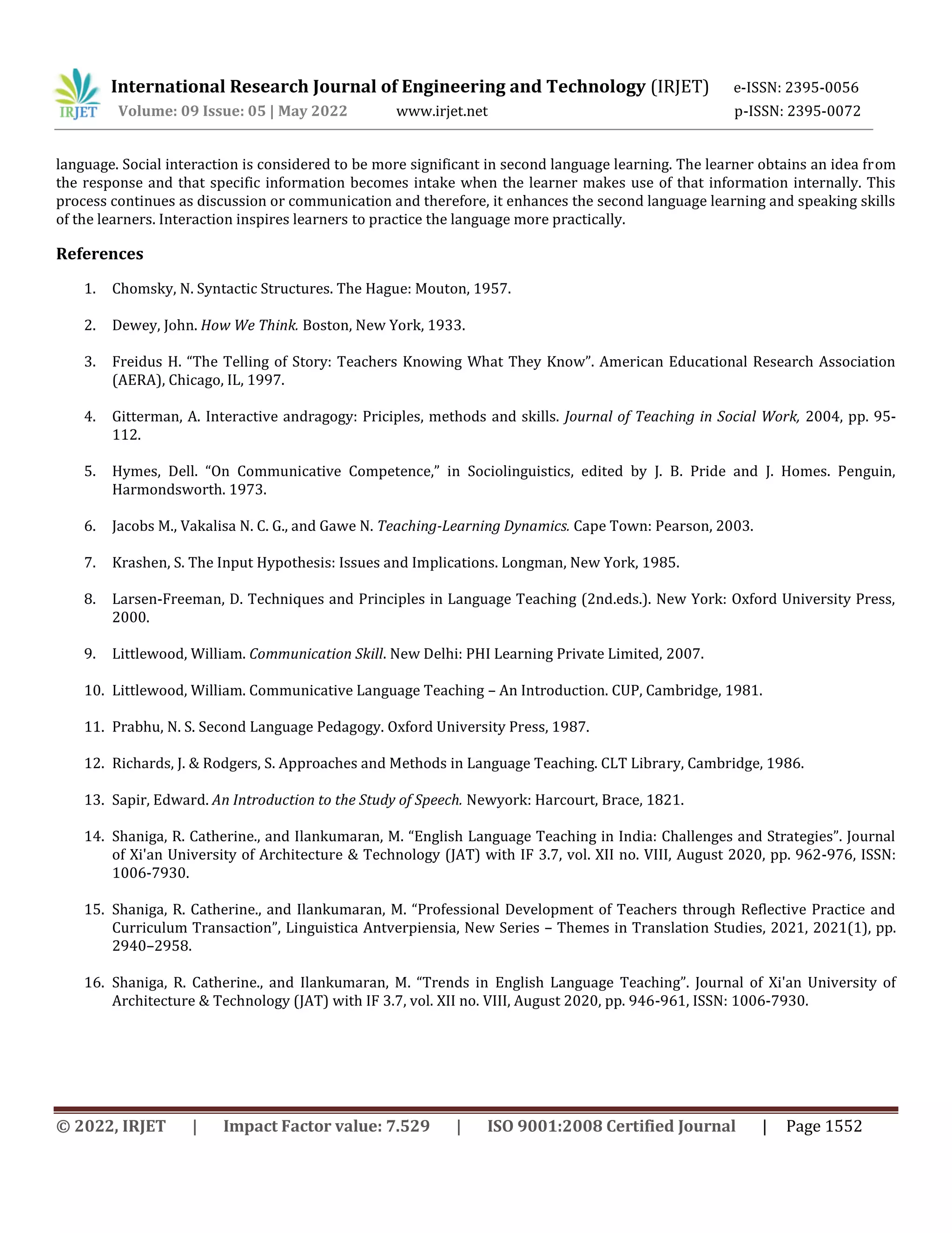 Enhancing Communication Skills of the Learners in ELT Classrooms: An Overview | PDF