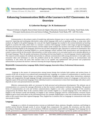 Enhancing Communication Skills of the Learners in ELT Classrooms: An ...