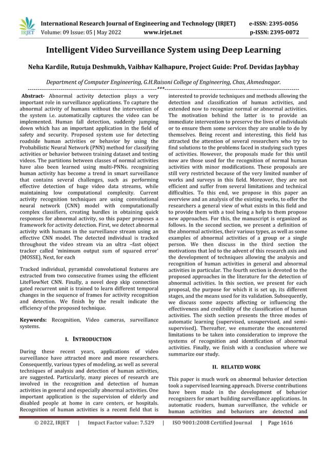 Intelligent Video Surveillance System using Deep Learning | PDF