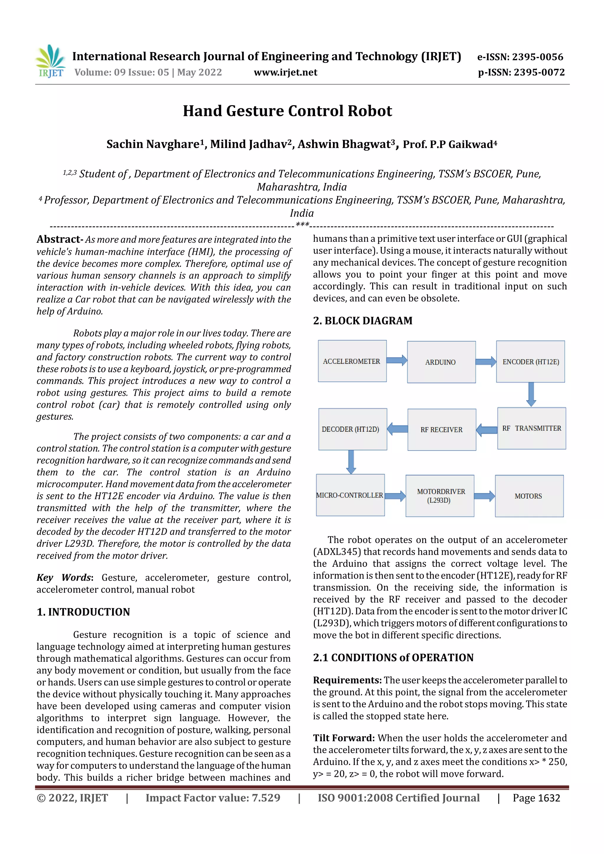 Hand Gesture Control Robot | PDF