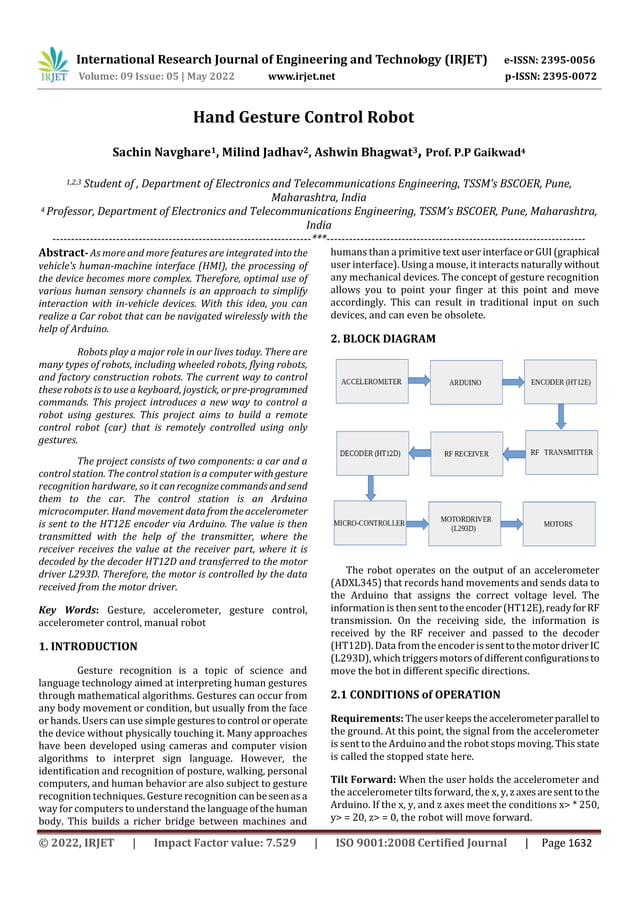 Hand Gesture Control Robot | PDF
