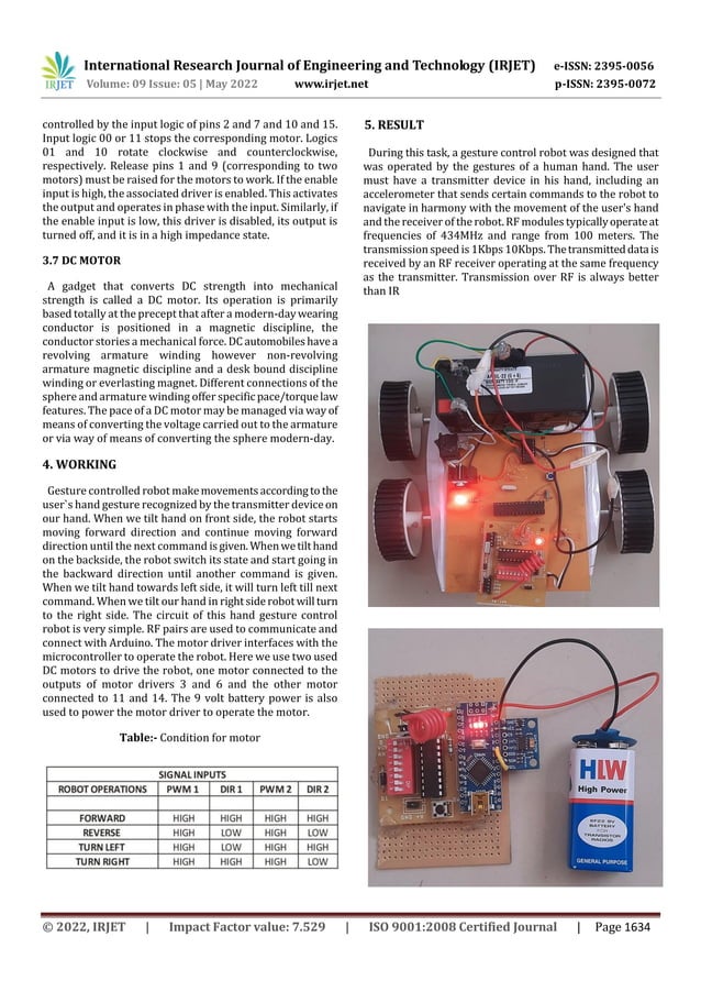 Hand Gesture Control Robot | PDF