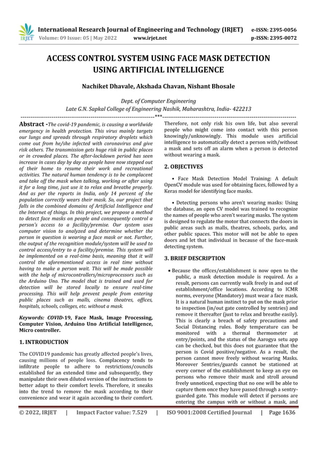 ACCESS CONTROL SYSTEM USING FACE MASK DETECTION USING ARTIFICIAL ...
