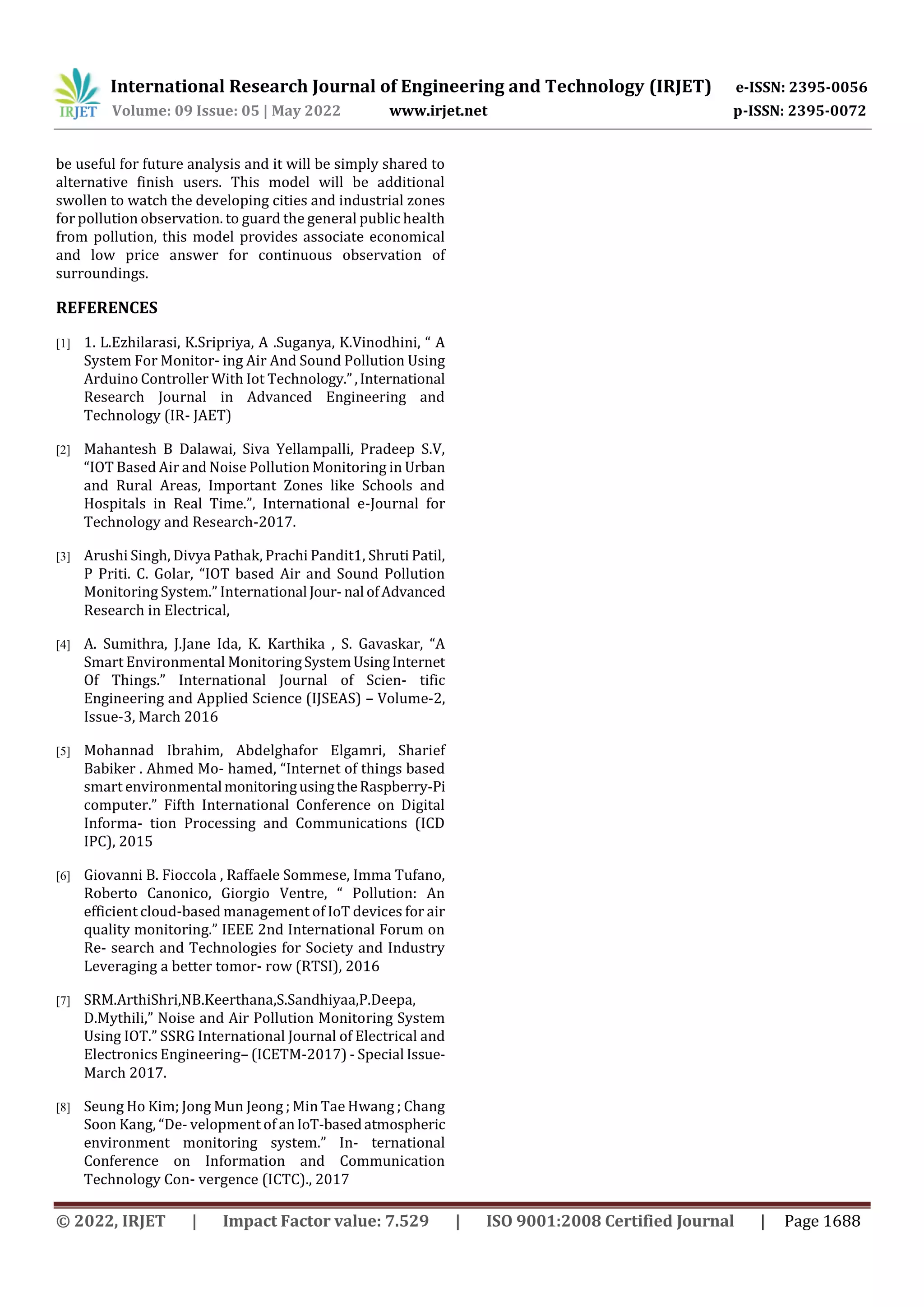 IOT Based Air & Sound Pollution Monitoring system using Raspberry pi | PDF