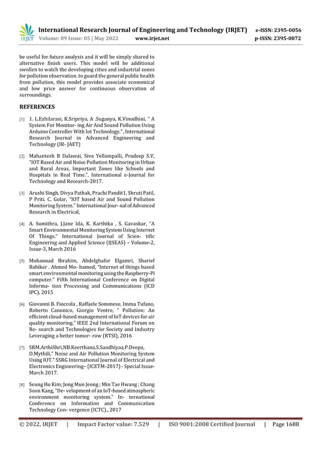 IOT Based Air & Sound Pollution Monitoring system using Raspberry pi | PDF