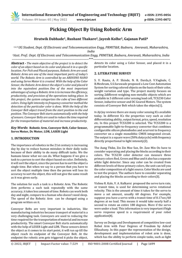 Picking Object By Using Robotic Arm | PDF