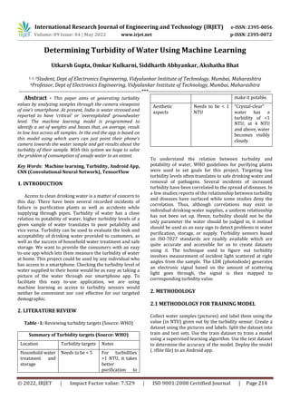 Determining Turbidity of Water Using Machine Learning | PDF