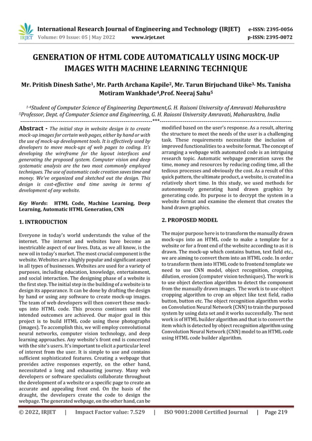 GENERATION OF HTML CODE AUTOMATICALLY USING MOCK-UP IMAGES WITH MACHINE ...