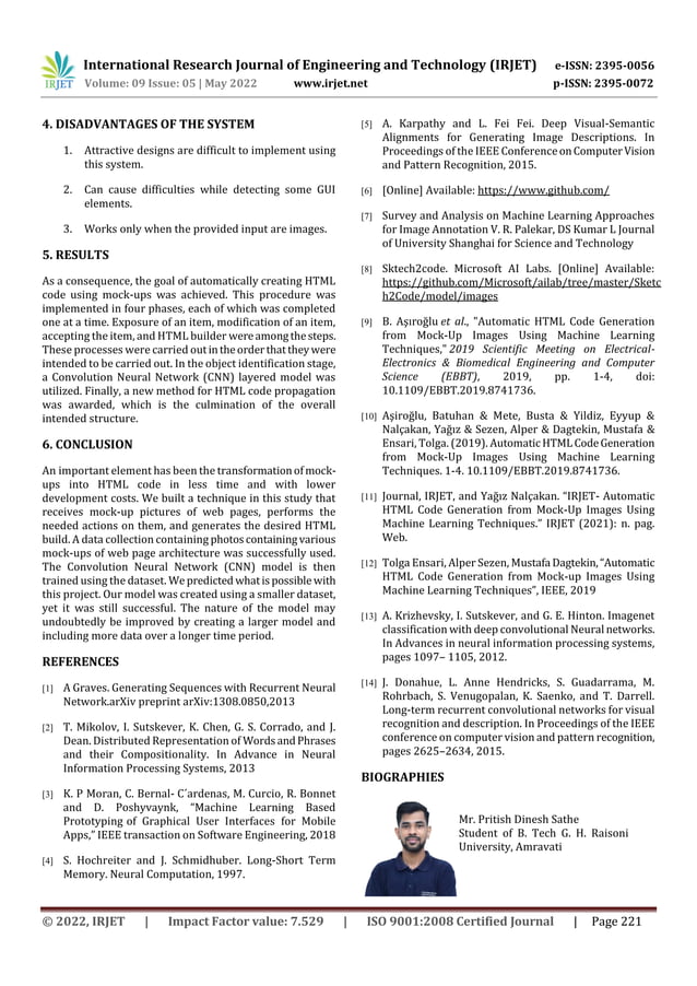 GENERATION OF HTML CODE AUTOMATICALLY USING MOCK-UP IMAGES WITH MACHINE LEARNING TECHNIQUE | PDF