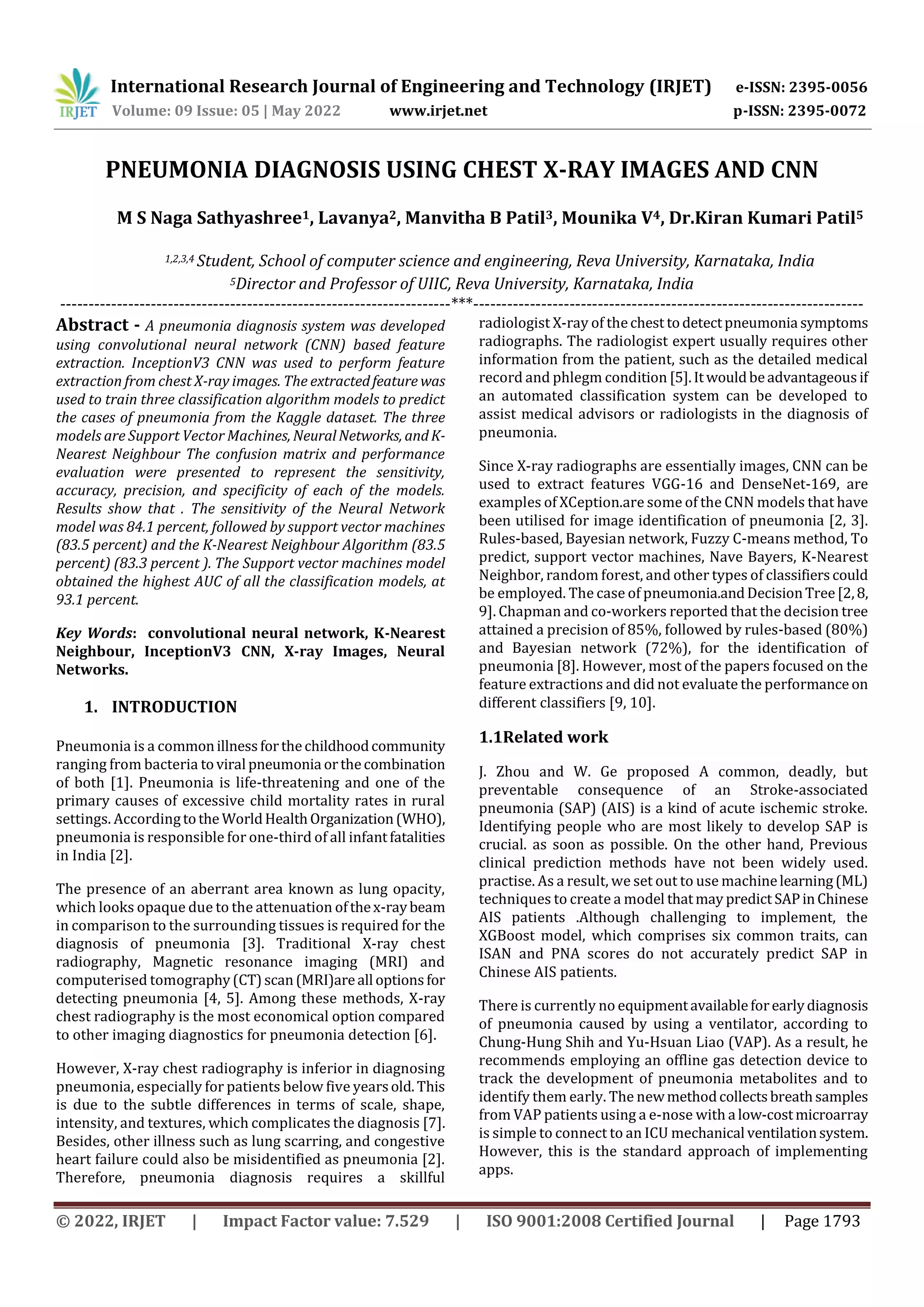 PNEUMONIA DIAGNOSIS USING CHEST X-RAY IMAGES AND CNN | PDF