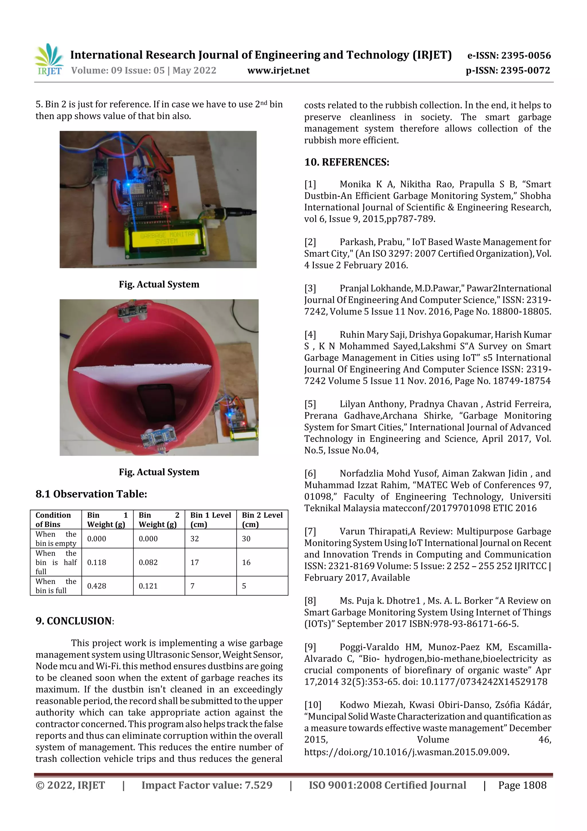 Design of IOT Garbage Monitoring with Weight Sensing | PDF