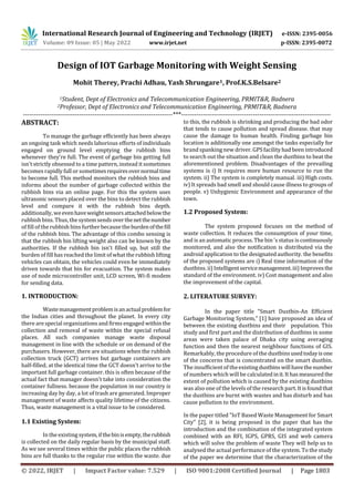 Design of IOT Garbage Monitoring with Weight Sensing | PDF