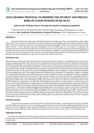 DATA SHARING PROTOCOL TO MINIMIZE THE SECURITY AND PRIVACY RISKS OF CLOUD STORAGE IN BIG DATA | PDF