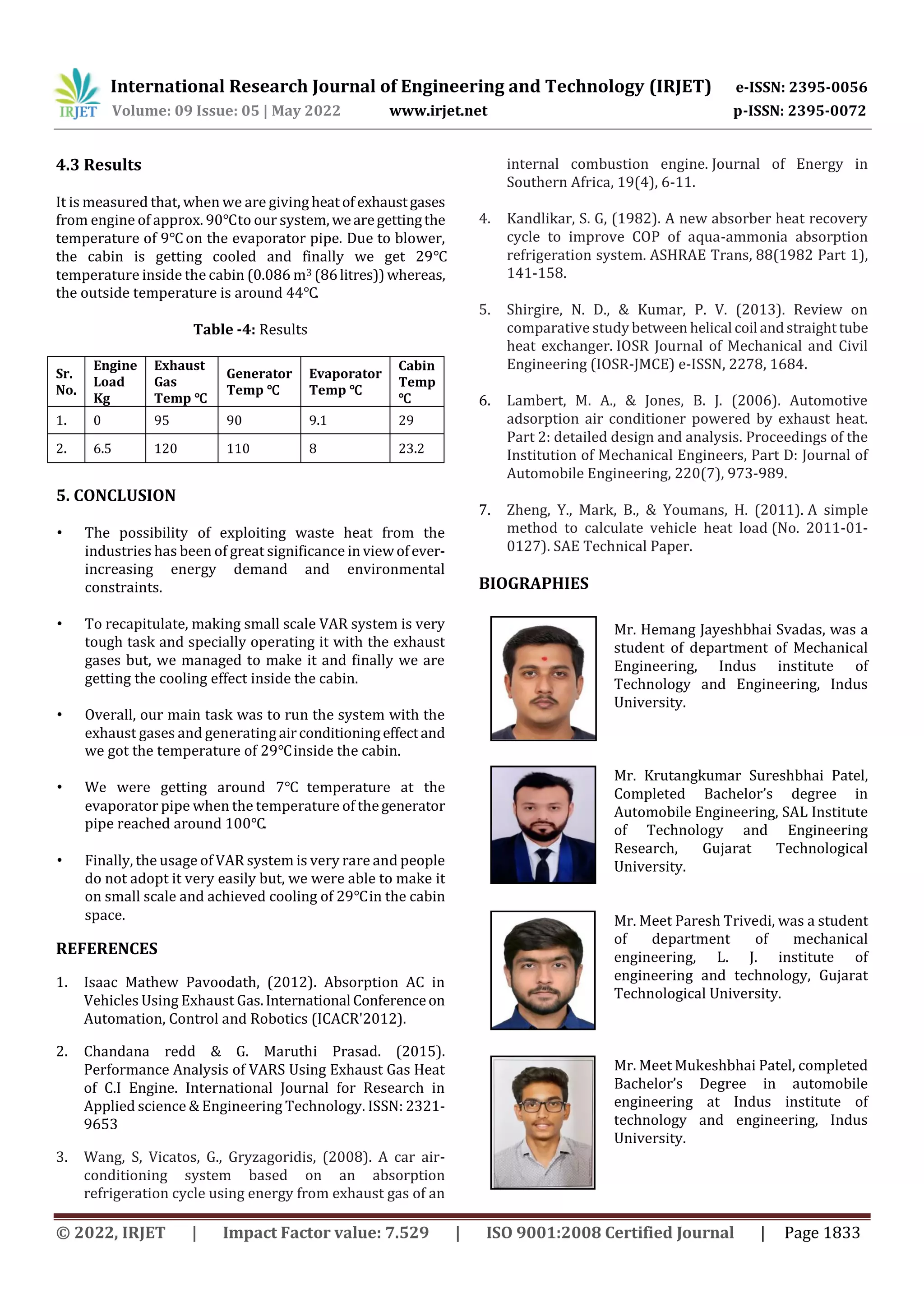 Design and Development of Small Scale VAR System by Using Exhaust Gas ...
