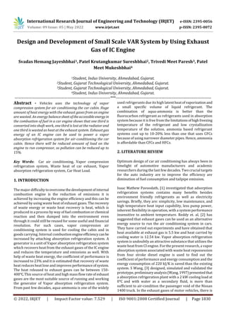 Design and Development of Small Scale VAR System by Using Exhaust Gas ...