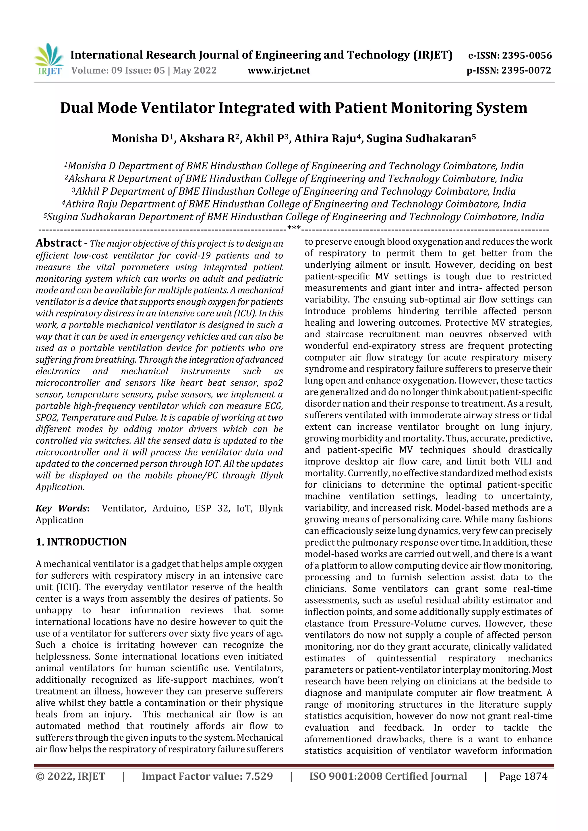 Dual Mode Ventilator Integrated with Patient Monitoring System | PDF