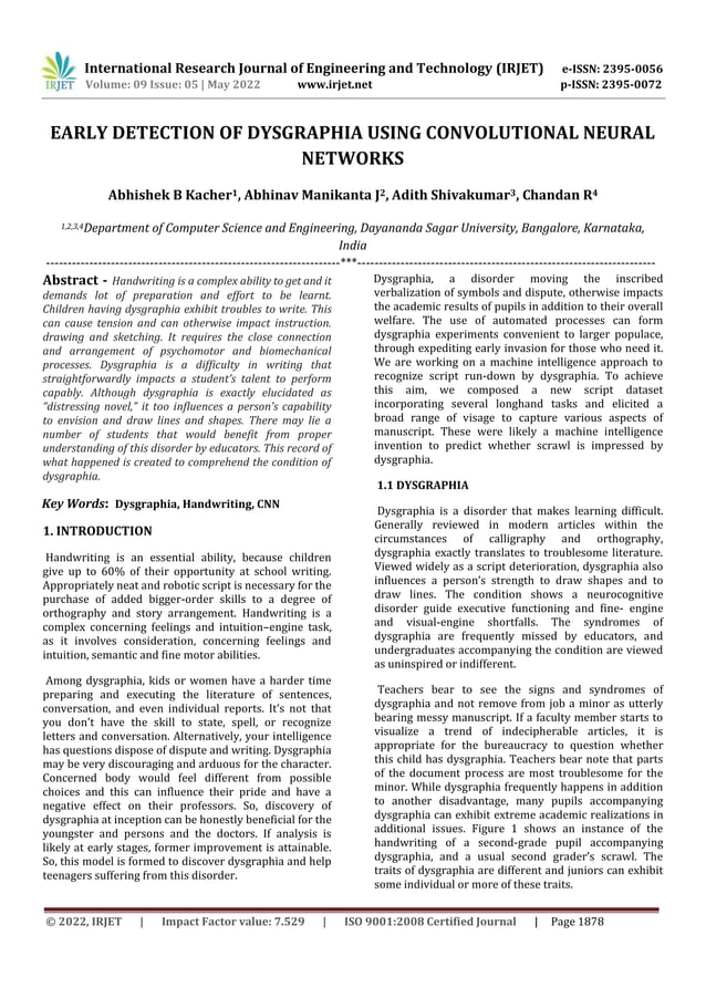 EARLY DETECTION OF DYSGRAPHIA USING CONVOLUTIONAL NEURAL NETWORKS | PDF