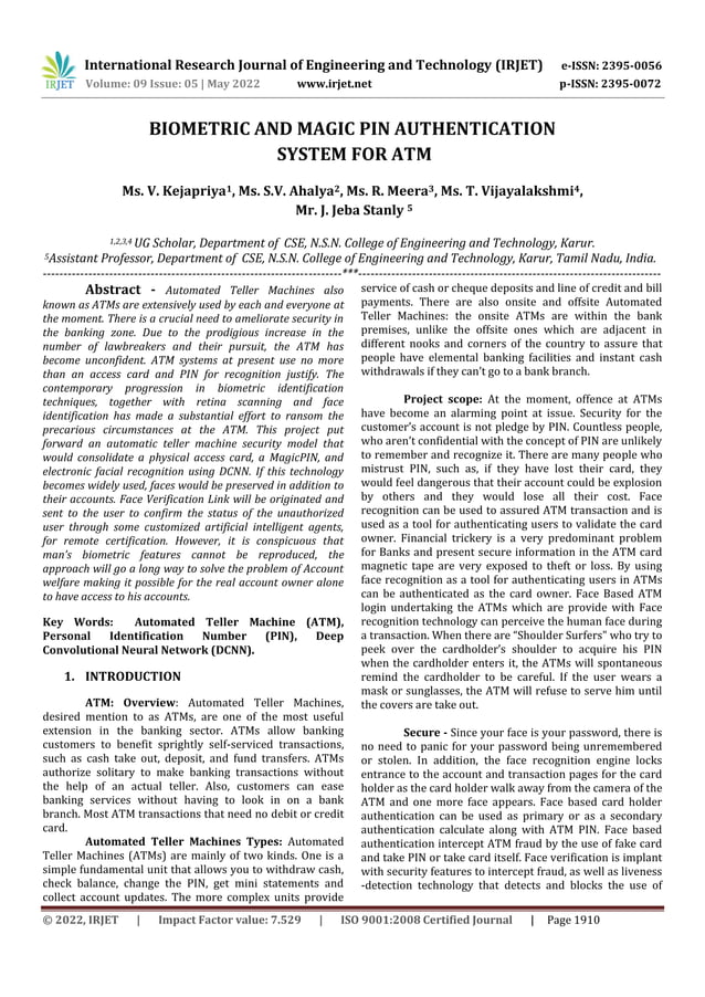 BIOMETRIC AND MAGIC PIN AUTHENTICATION SYSTEM FOR ATM | PDF | Credit Cards | Personal Debt