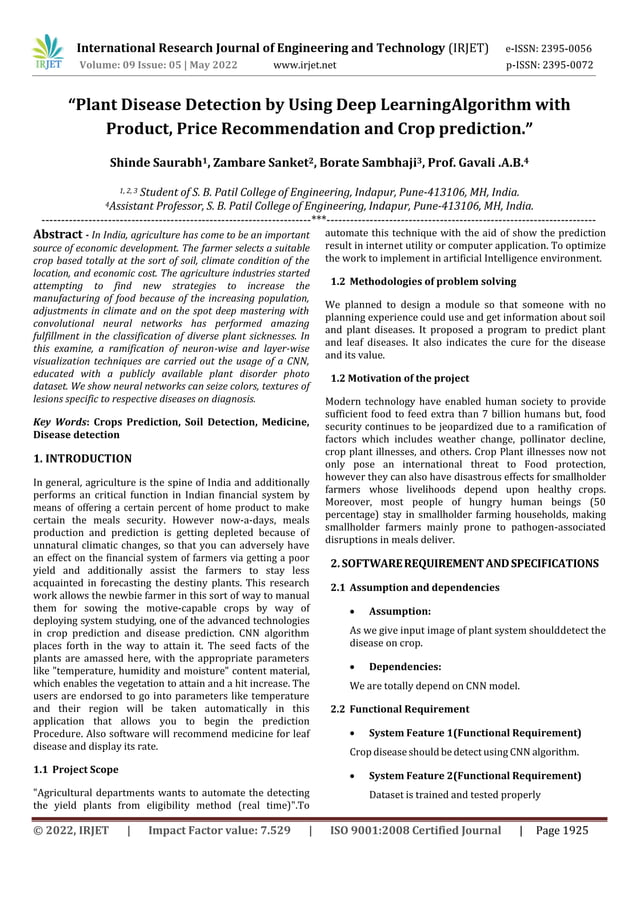 “Plant Disease Detection by Using Deep LearningAlgorithm with Product ...