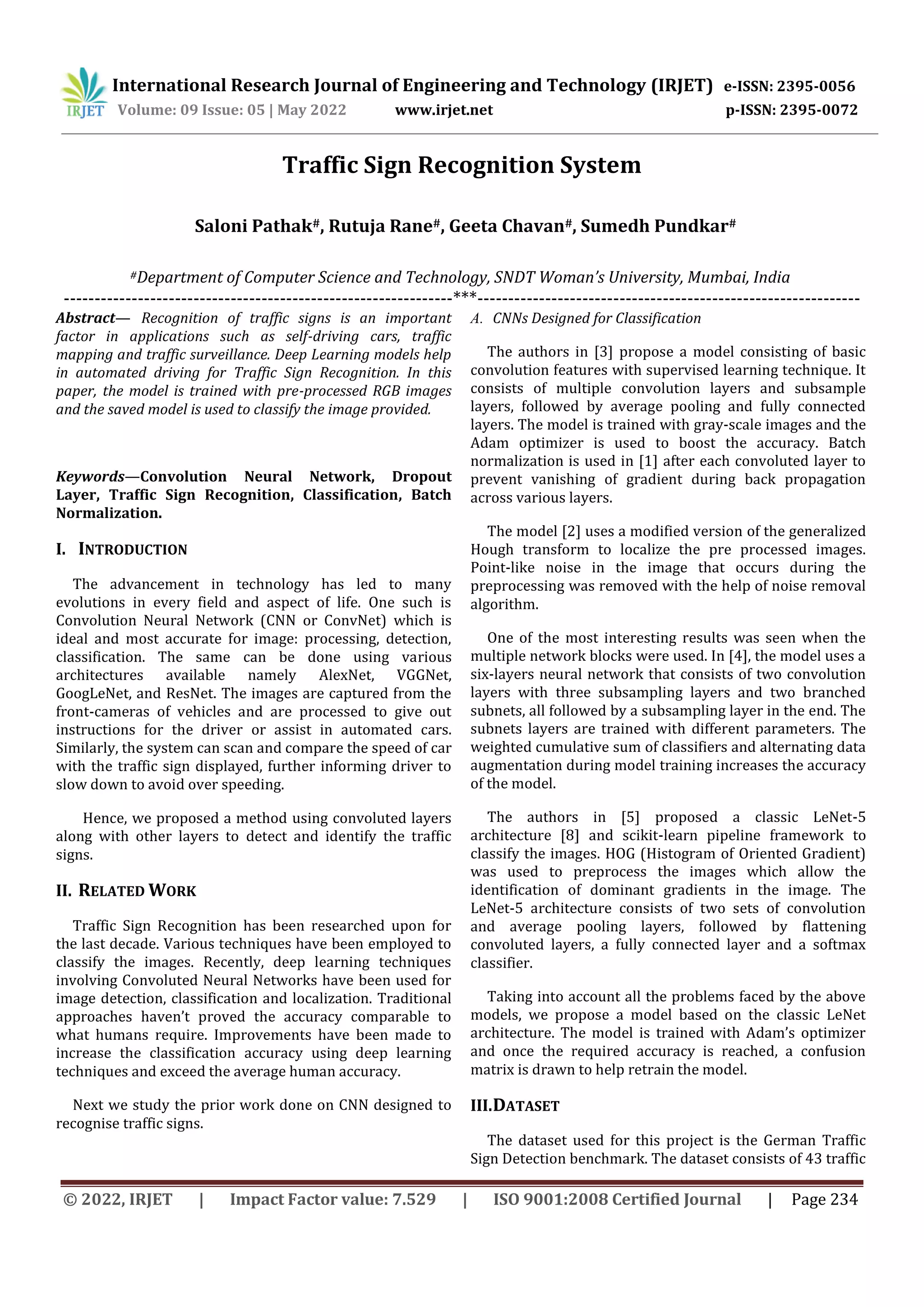 Traffic Sign Recognition System Pdf Cameras And Camcorders