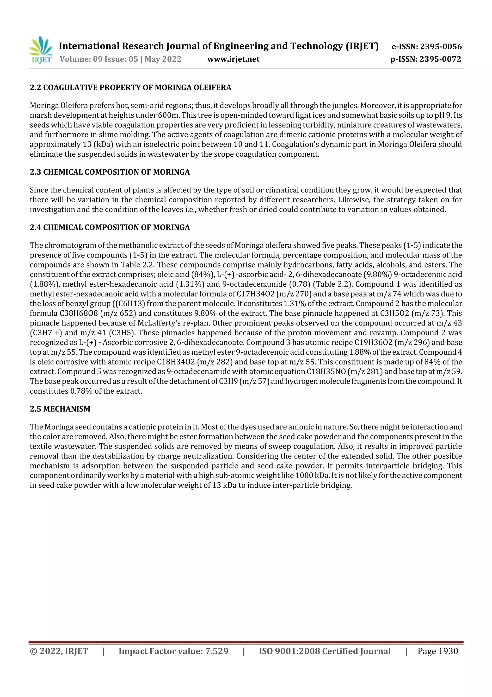 MORINGA OLEIFERA SEED CAKE POWDER AS A BIO COAGULANT IN TEXTILE ...